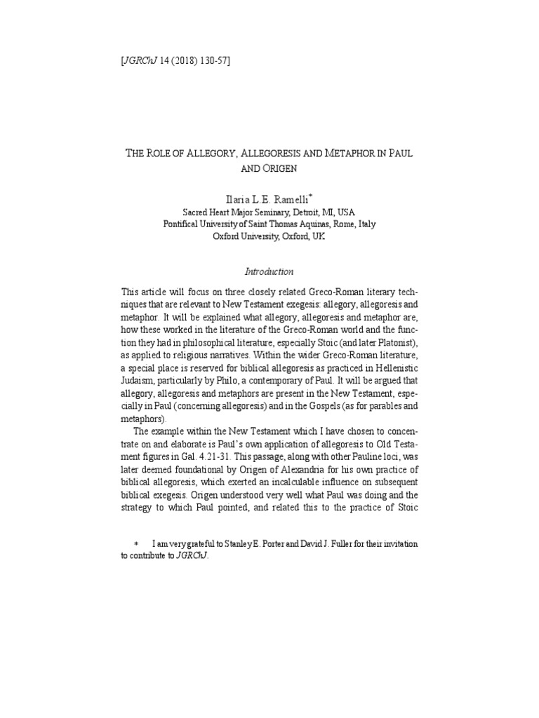Ilaria L.E. Ramelli, The Role of Allegory, Allegoresis and Metaphor in ...