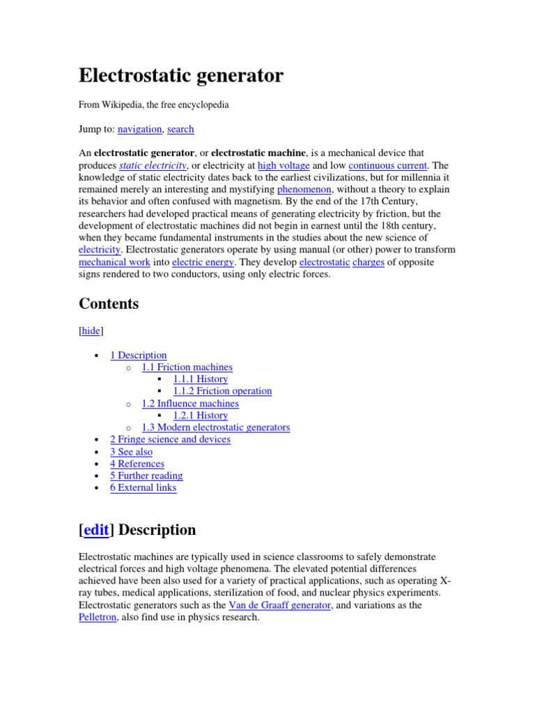 Electrostatic Generator: Static Electricity | Download Free PDF ...