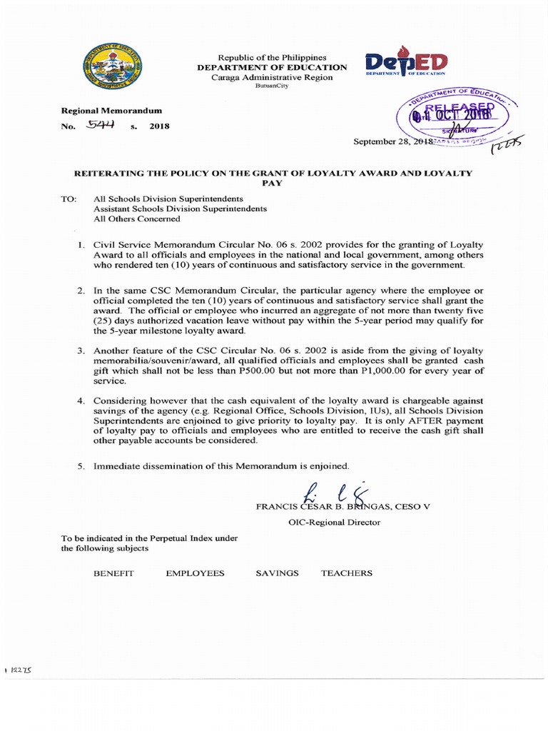 Loyalty Award For Teachers | PDF