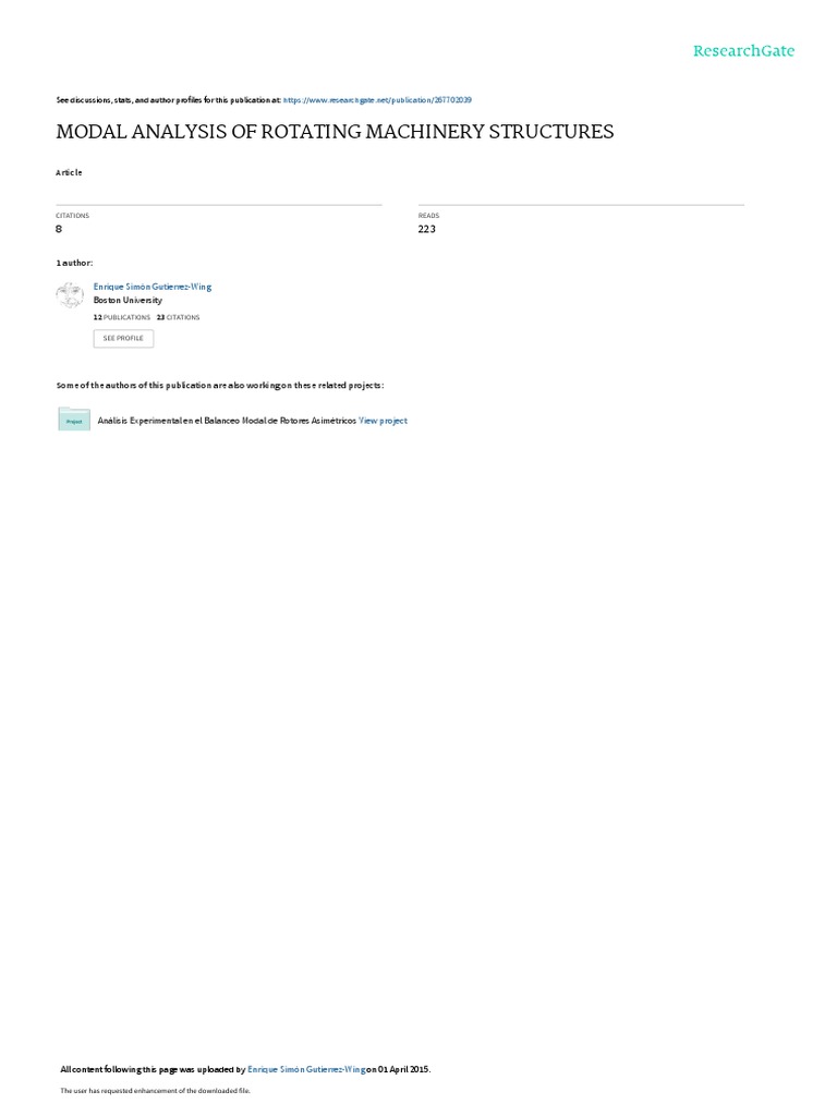 Modal Analysis Of Rotating Machinery Structures Article Pdf Eigenvalues And Eigenvectors