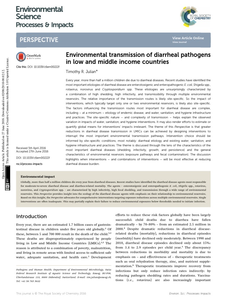 Environmental Transmission of Diarrheal Pathogens | PDF | Diarrhea ...
