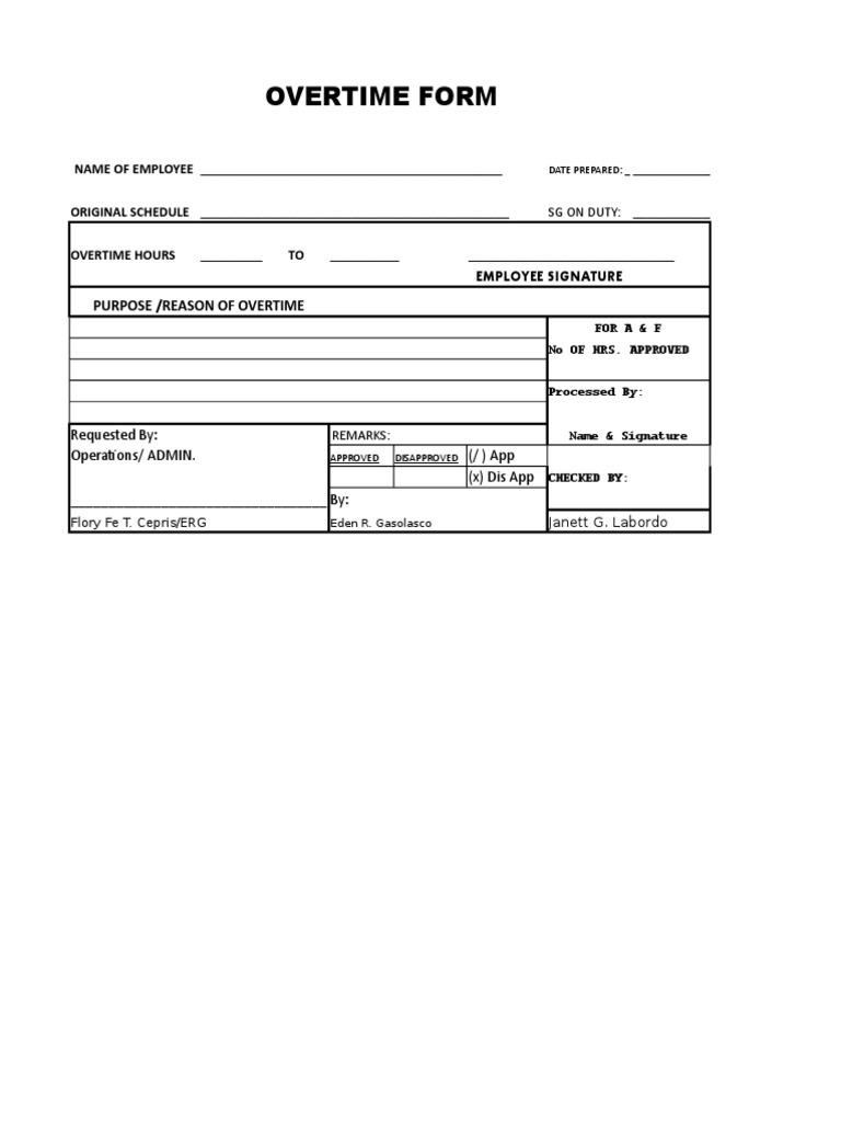 Overtime Form: Purpose /reason of Overtime | PDF