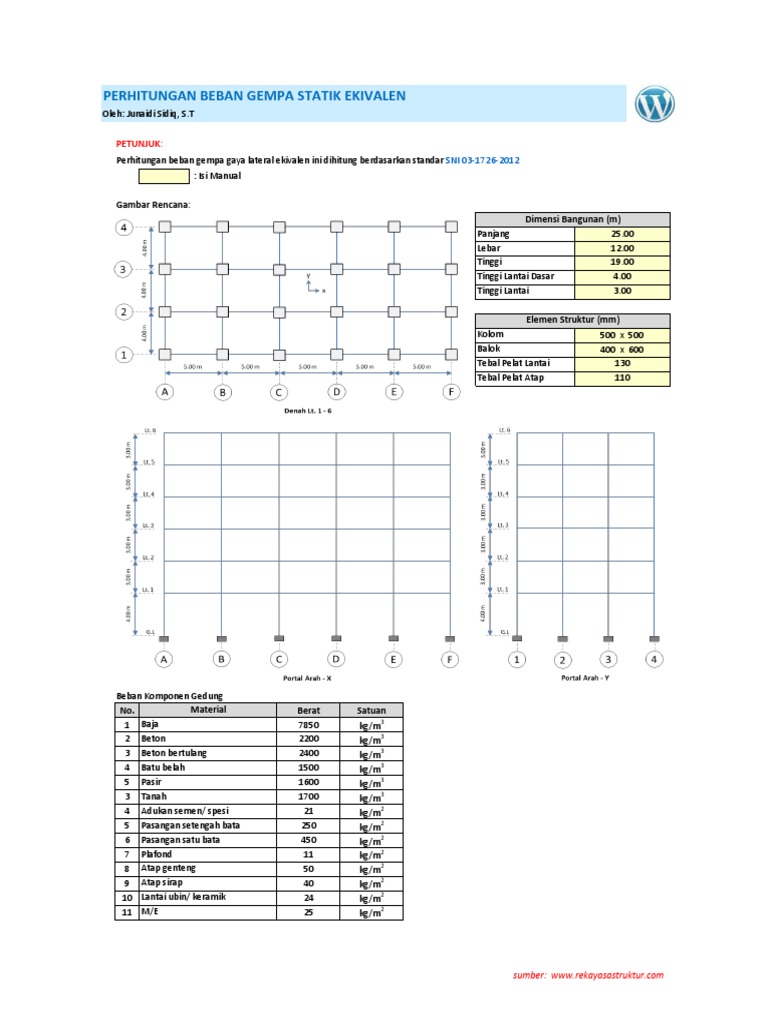 Contoh Perhitungan Beban Gempa Statik Ekivalen SNI 03-1726-2012 | PDF