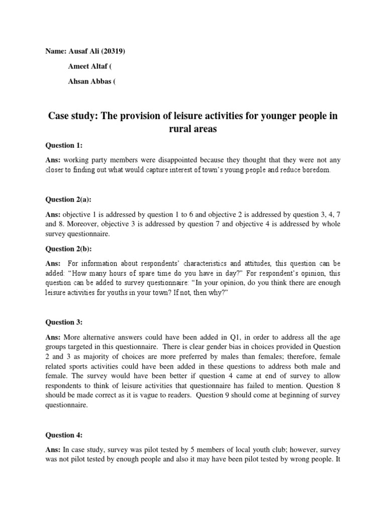 Case Study: The Provision of Leisure Activities For Younger People in ...