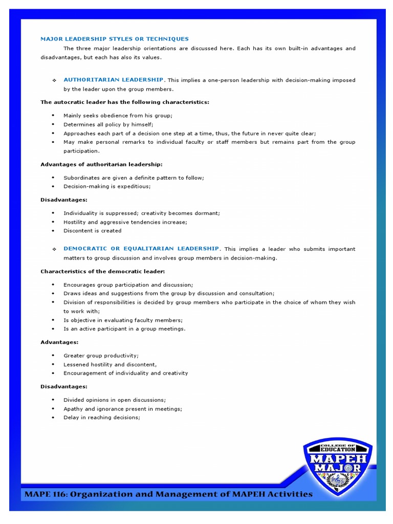 Leadership Styles: Authoritarian, Democratic, Laissez-Faire | PDF ...