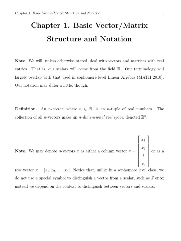 Chapter 1. Basic Vector/Matrix Structure and Notation 1 | PDF | Matrix ...