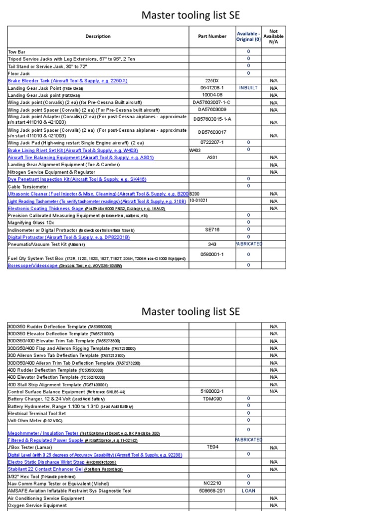 Tooling List | Download Free PDF | Flight Control Surfaces | Vehicles