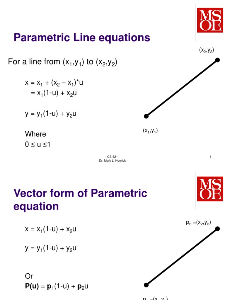 Parametric Line Equations: For A Line From (X, Y) To (X, Y) | PDF ...