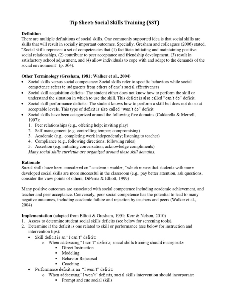 Tip Sheet Social Skills Training | PDF | Social Skills | Reinforcement