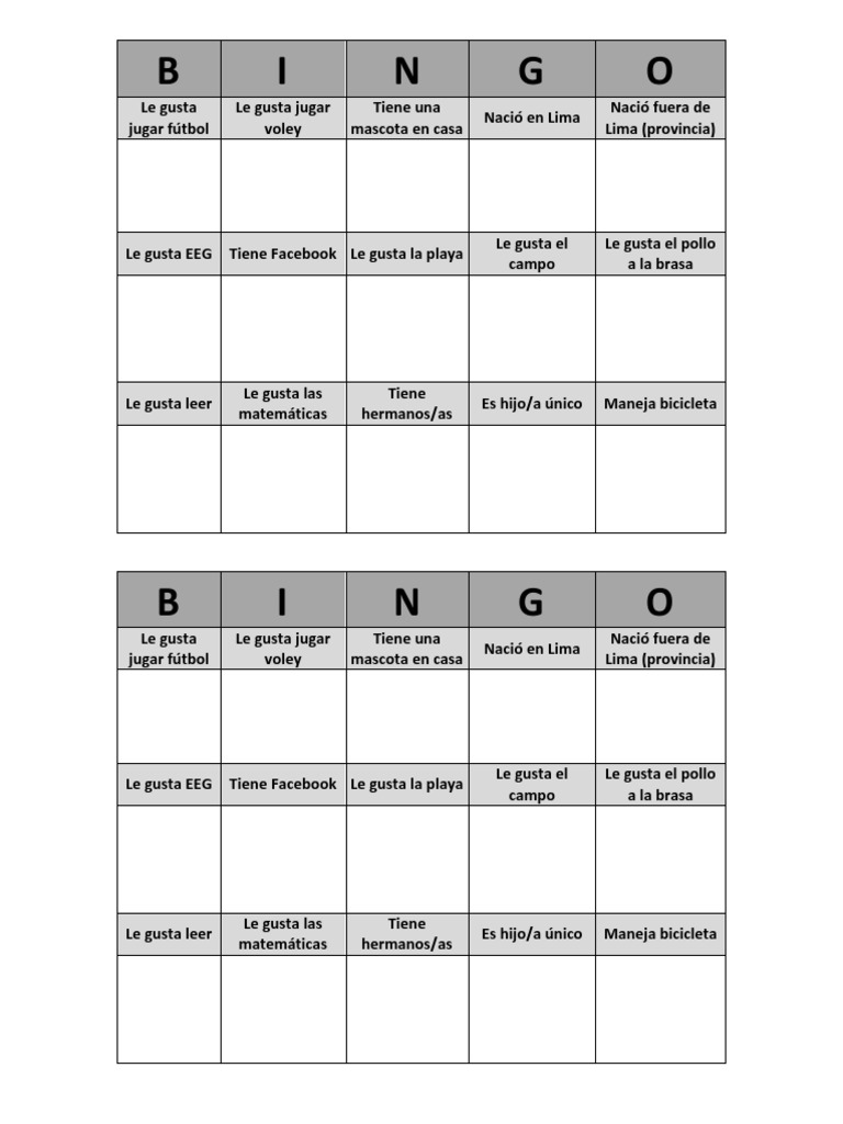 Intereses y Datos Personales de Bingo | PDF