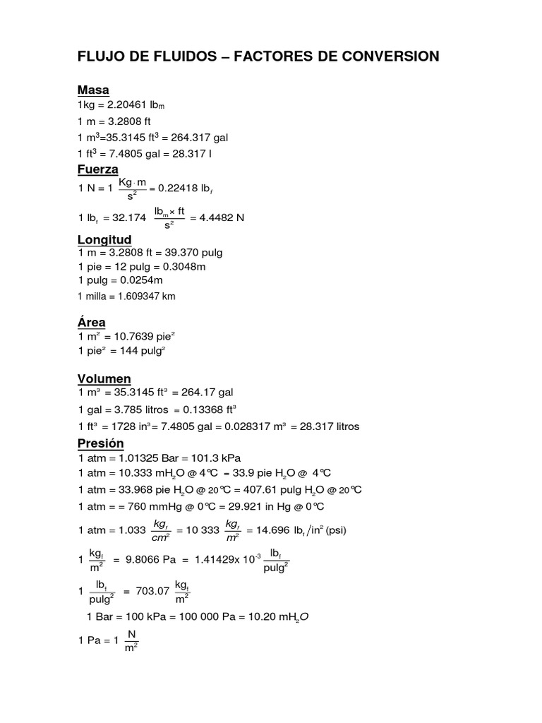 FLUJO-Factores de Conversion | PDF | Units Of Measurement | Physical Quantities
