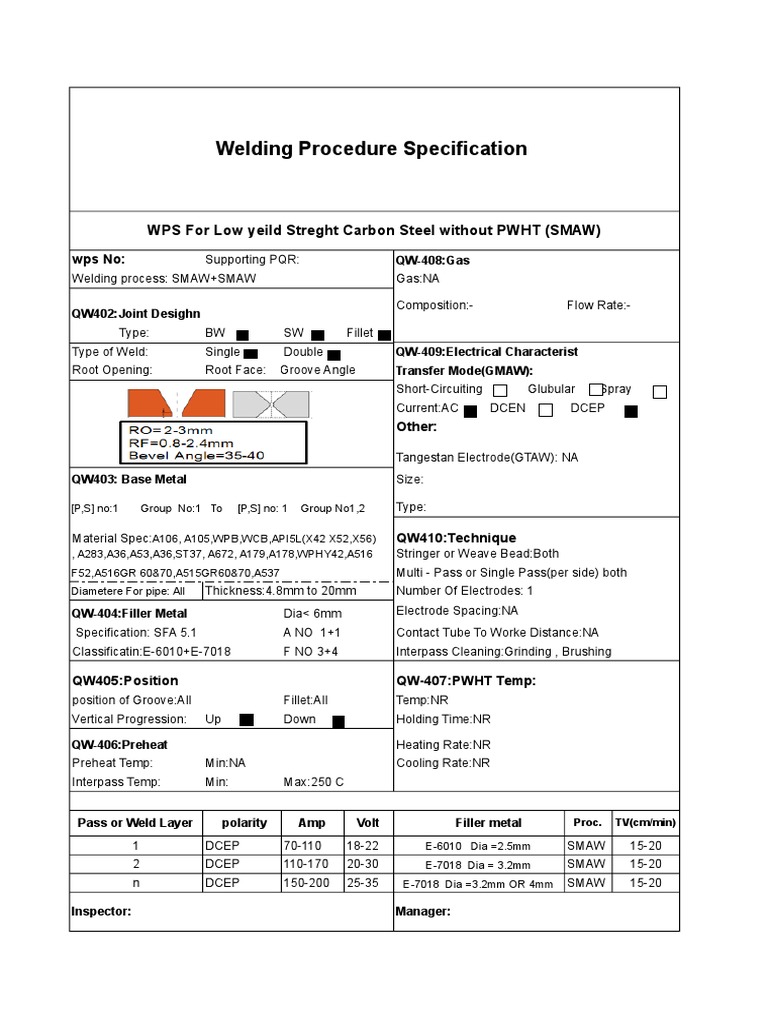 Welding Procedure Specification: WPS For Low Yeild Streght Carbon Steel ...