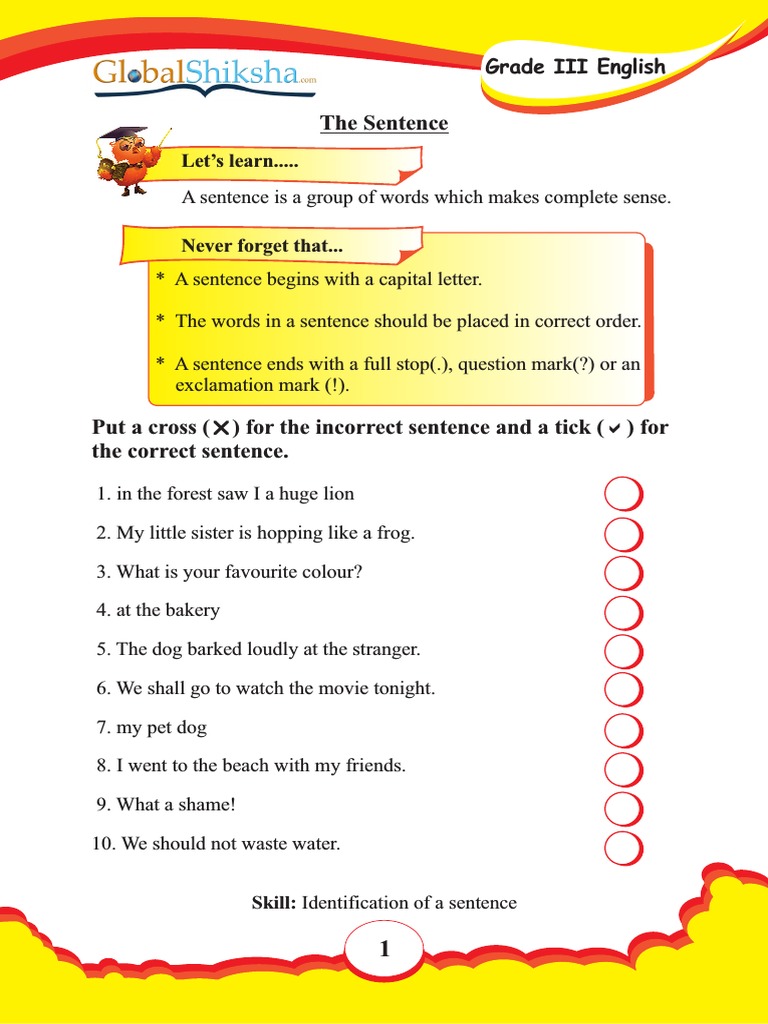 Grade 3 English Worksheet | PDF | Sentence (Linguistics) | Language ...