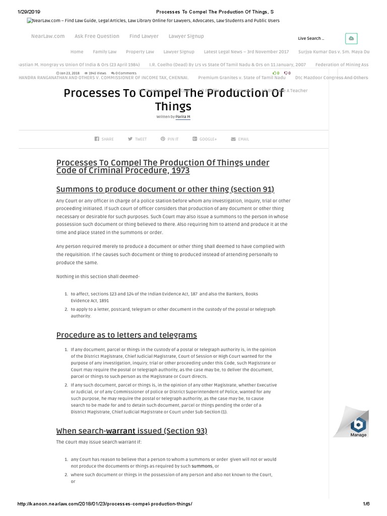 Processes To Compel The Production of Things, S | PDF | Magistrate ...