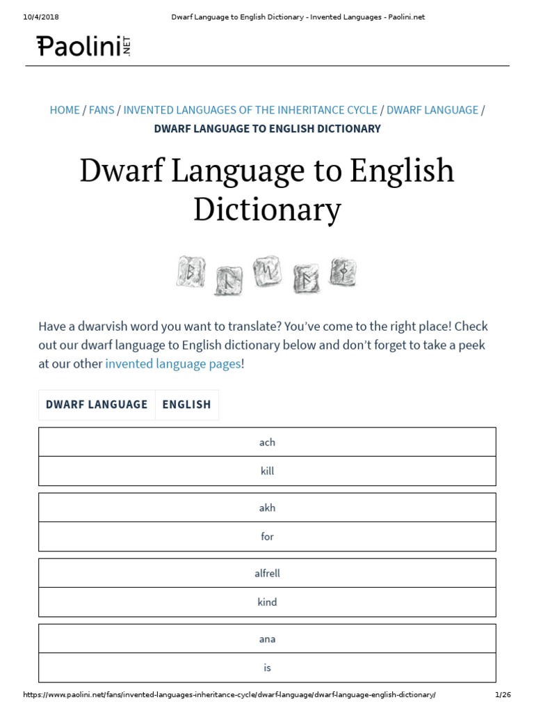 Dwarf Language To English Dictionary - Invented Languages | Download ...