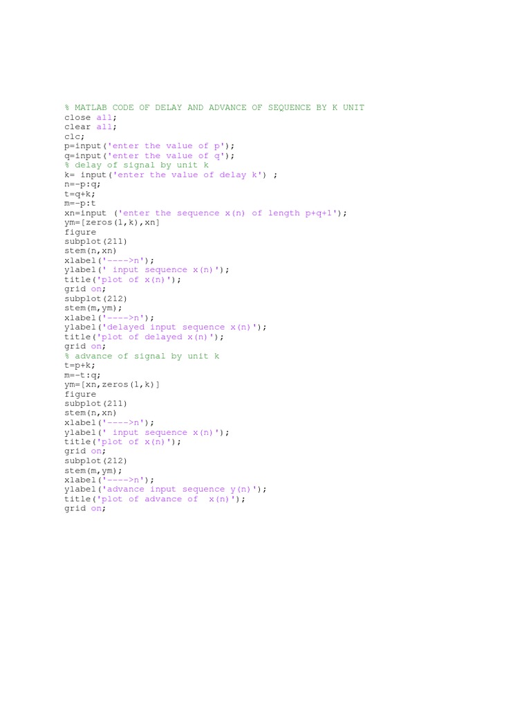 % Matlab Code of Delay and Advance of Sequence by K Unit | PDF