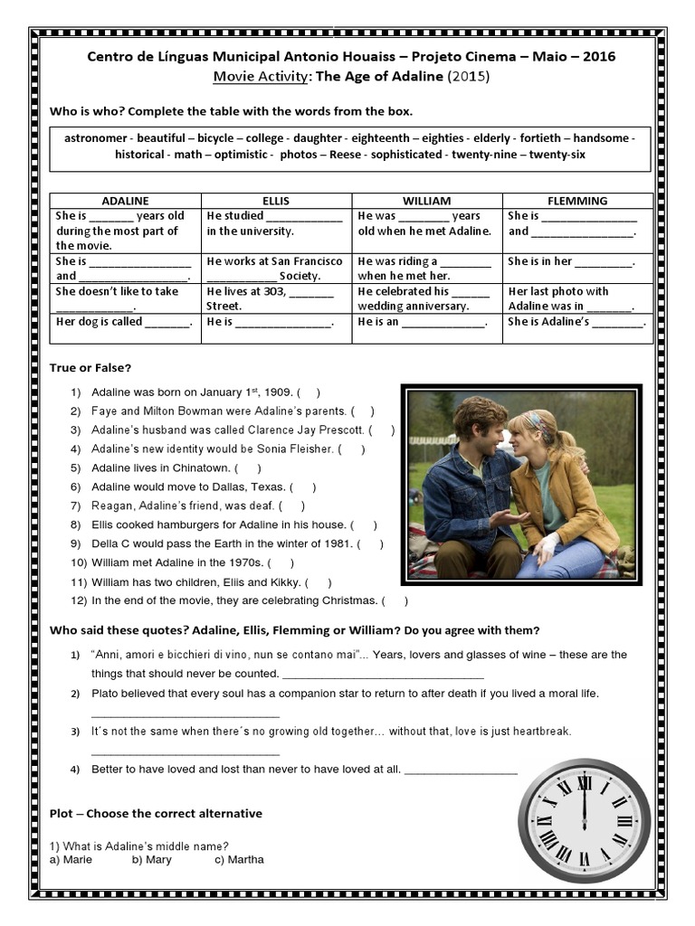 Movie Activity The Age of Adaline | PDF
