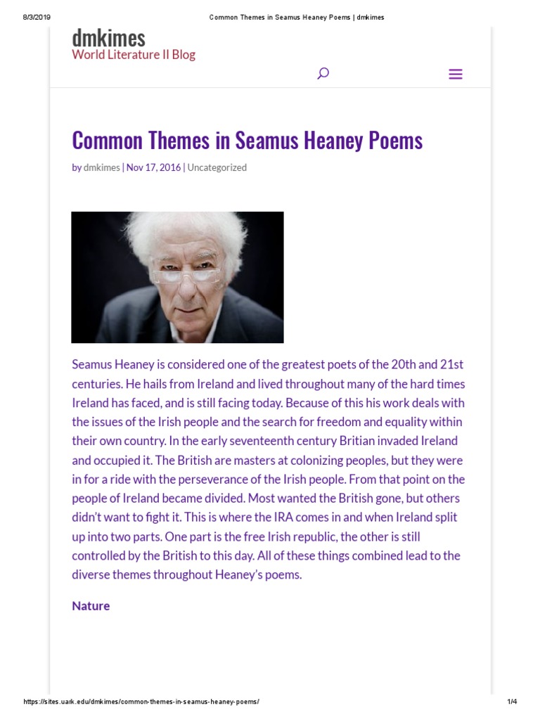 Seamus Heaney Poems | Download Free PDF | Republic Of Ireland | Poetry