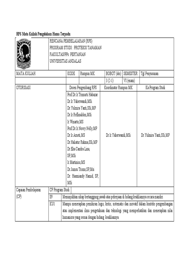 RPS Dan Bahan Kuliah PHT PDF | PDF