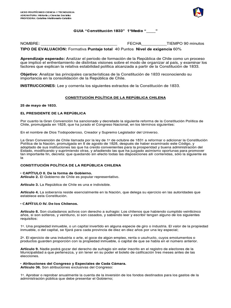 Constitución de 1833 | PDF | República | Chile