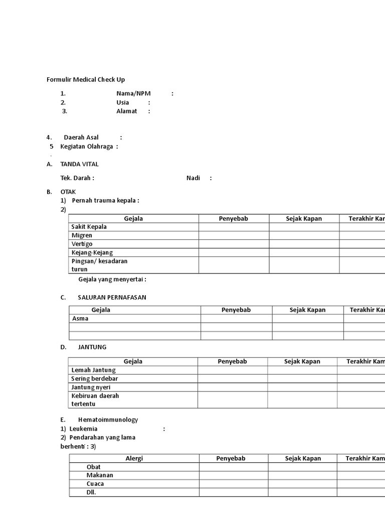 1905 - Formulir Medical Check Up | PDF