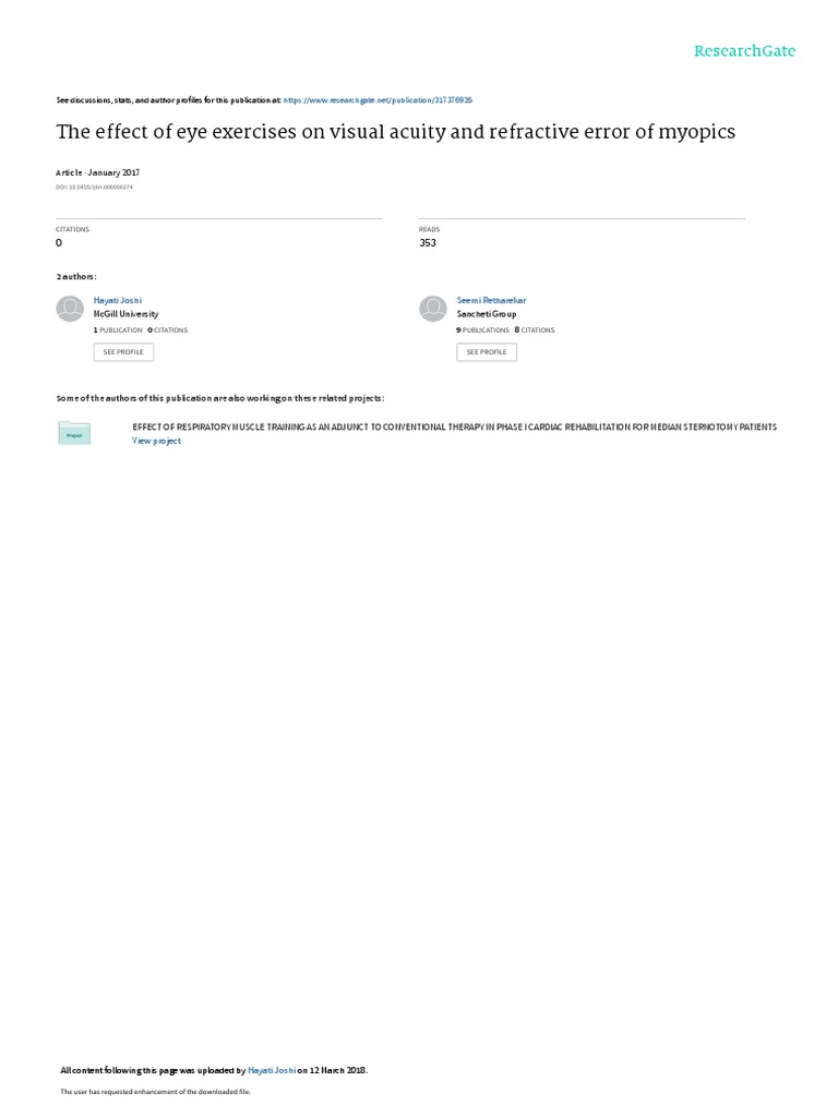 The Effect of Eye Exercises On Visual Acuity and R | Download Free PDF ...