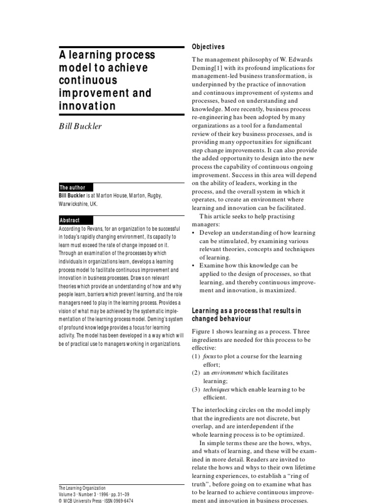 A Learning Process Model To Achieve Continuous Improvement and ...