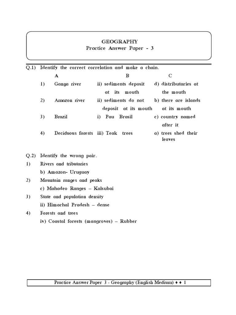 Geography Practice Answer Paper - 3: 1) Ganga River | PDF | Himalayas ...