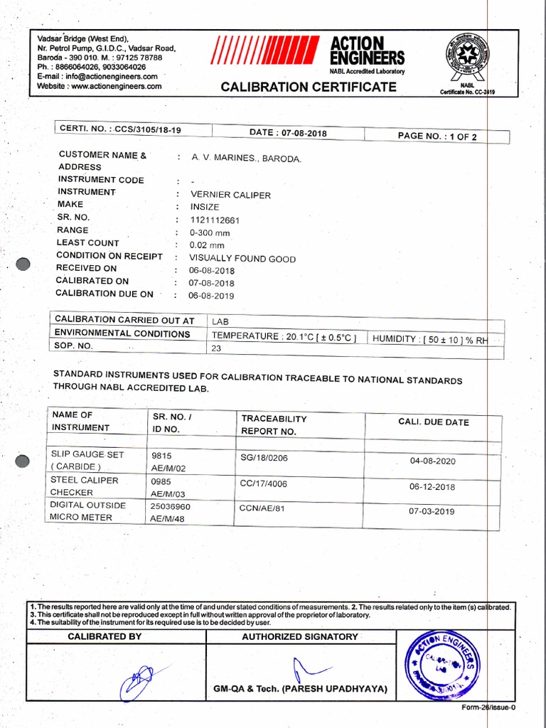 Vernier Calibration | PDF