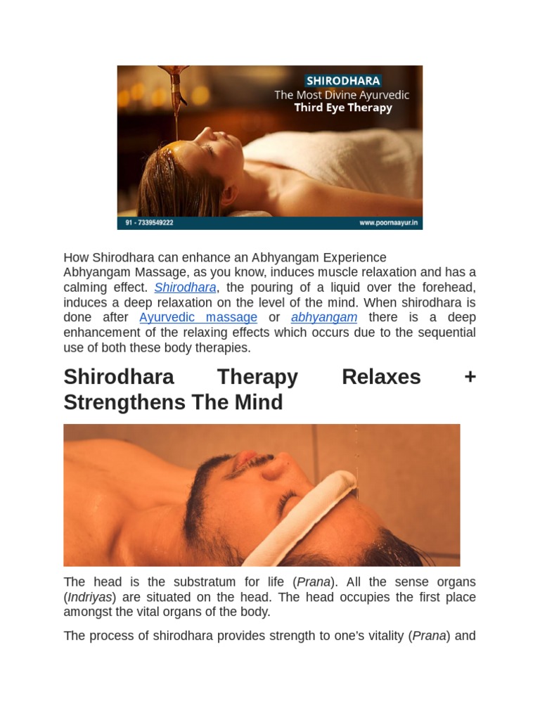 Shirodhara Therapy Relaxes + Strengthens The Mind | PDF | Chakra | Brain
