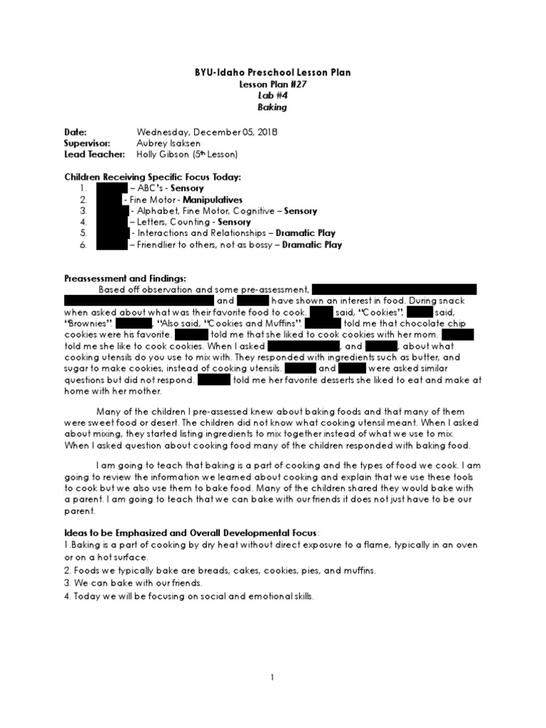 Preschool Baking Lesson | PDF | Baking | Dough