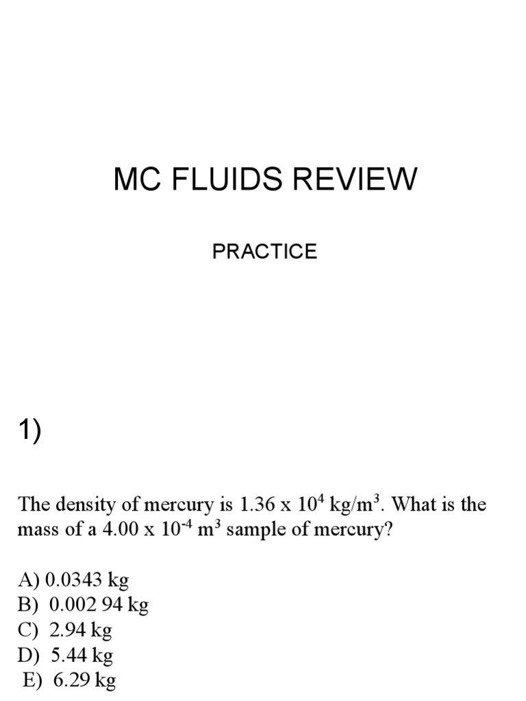 MC FLUIDS REVIEW: DENSITY, PRESSURE, BUOYANCY PRINCIPLES | PDF | Buoyancy | Density