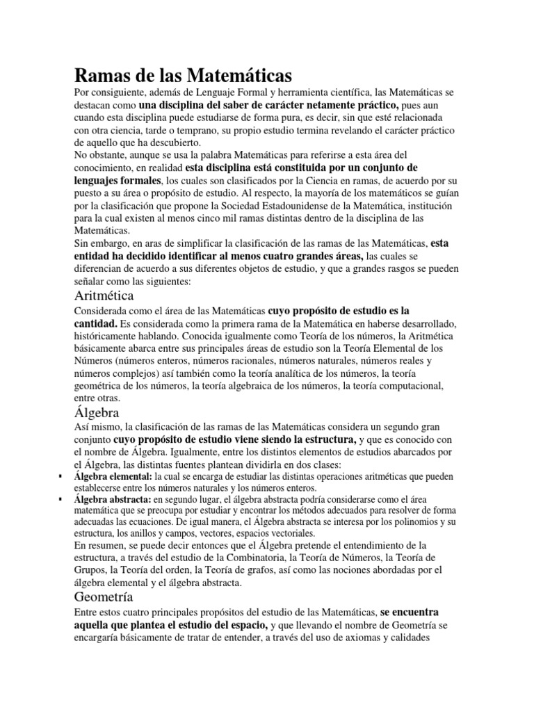 Clasificación de las Ramas Matemáticas | PDF | Álgebra | Geometría
