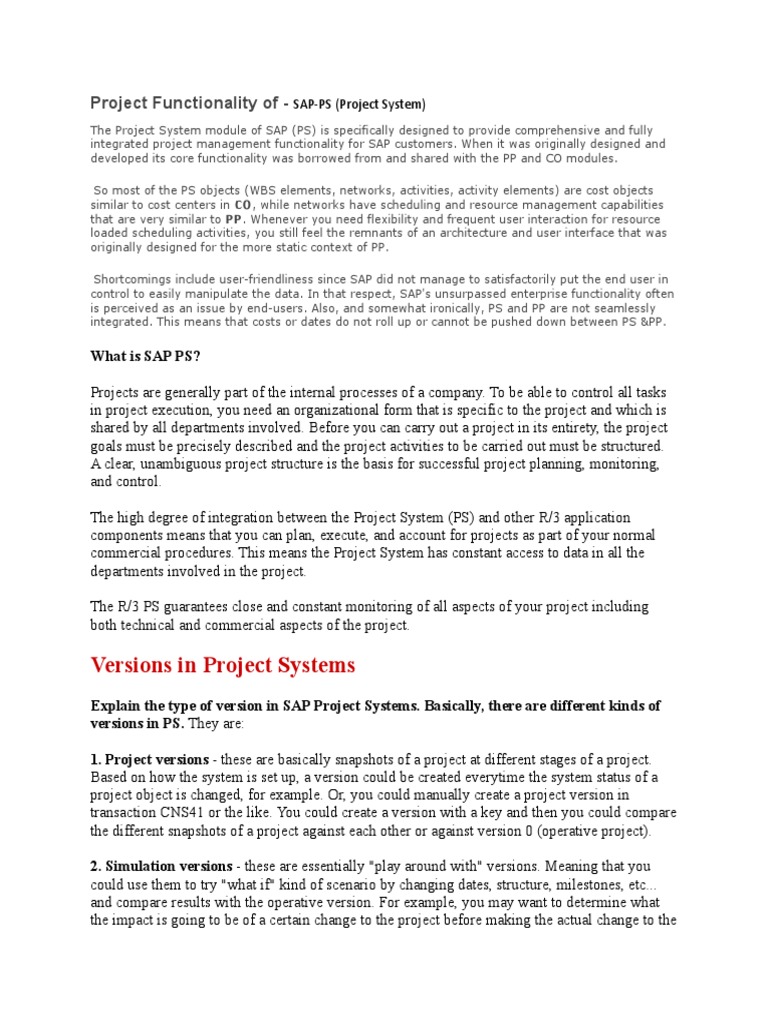 SAP Project Systems PS Study Material 137 Pages | PDF | Business ...