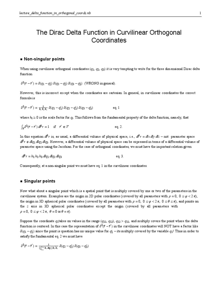 Lecture Delta Function in Orthogonal Coords | PDF | Analysis ...