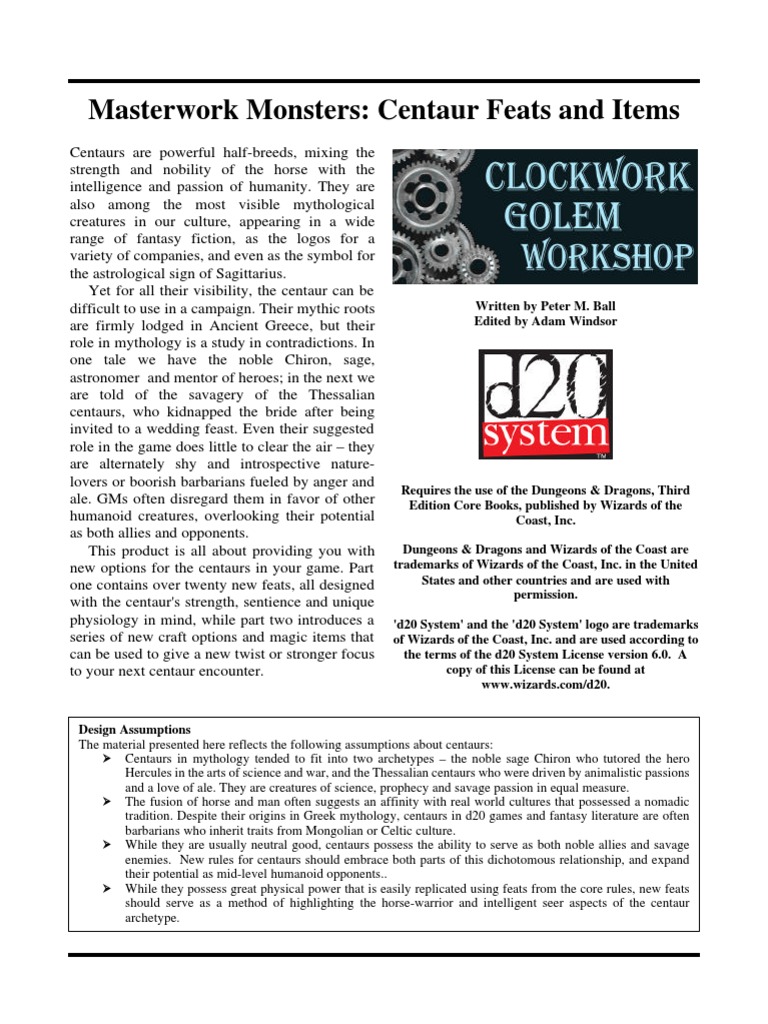 Clockwork Golem - Masterwork Monsters - Centaur Feats and Items (d20 ...