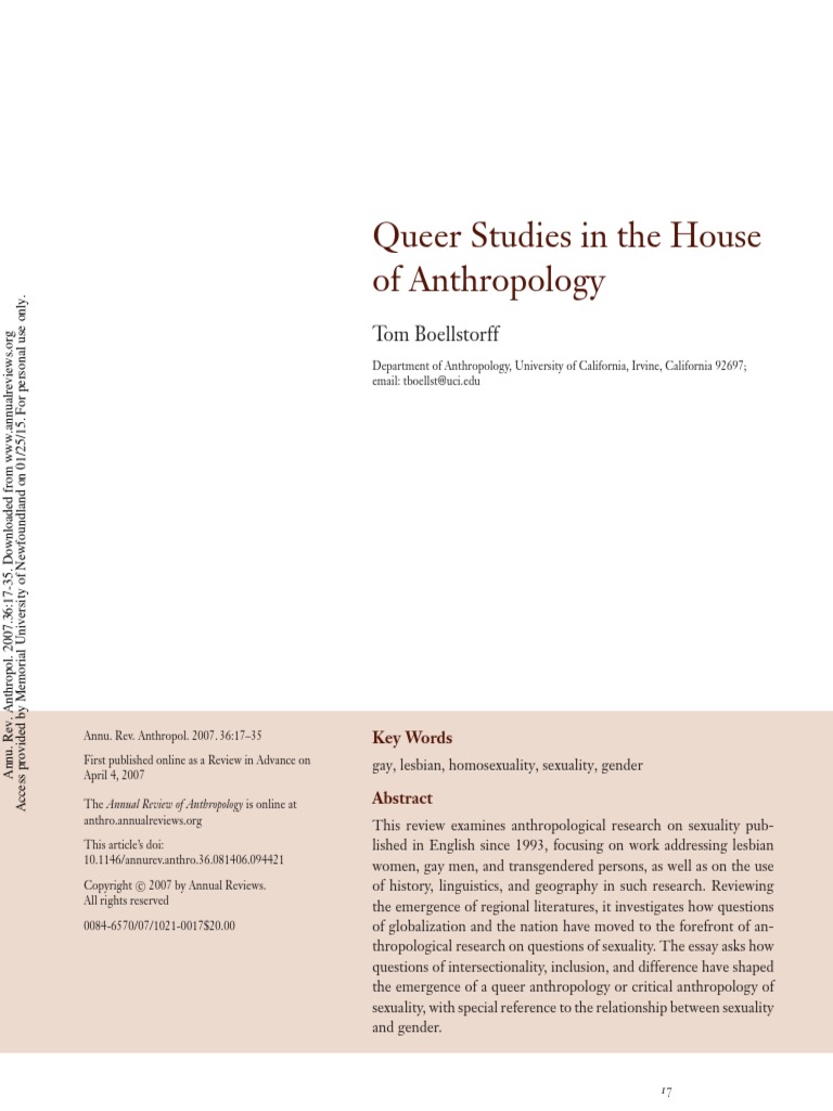 Queer Studies in The House of Anthropology: Tom Boellstorff | PDF ...