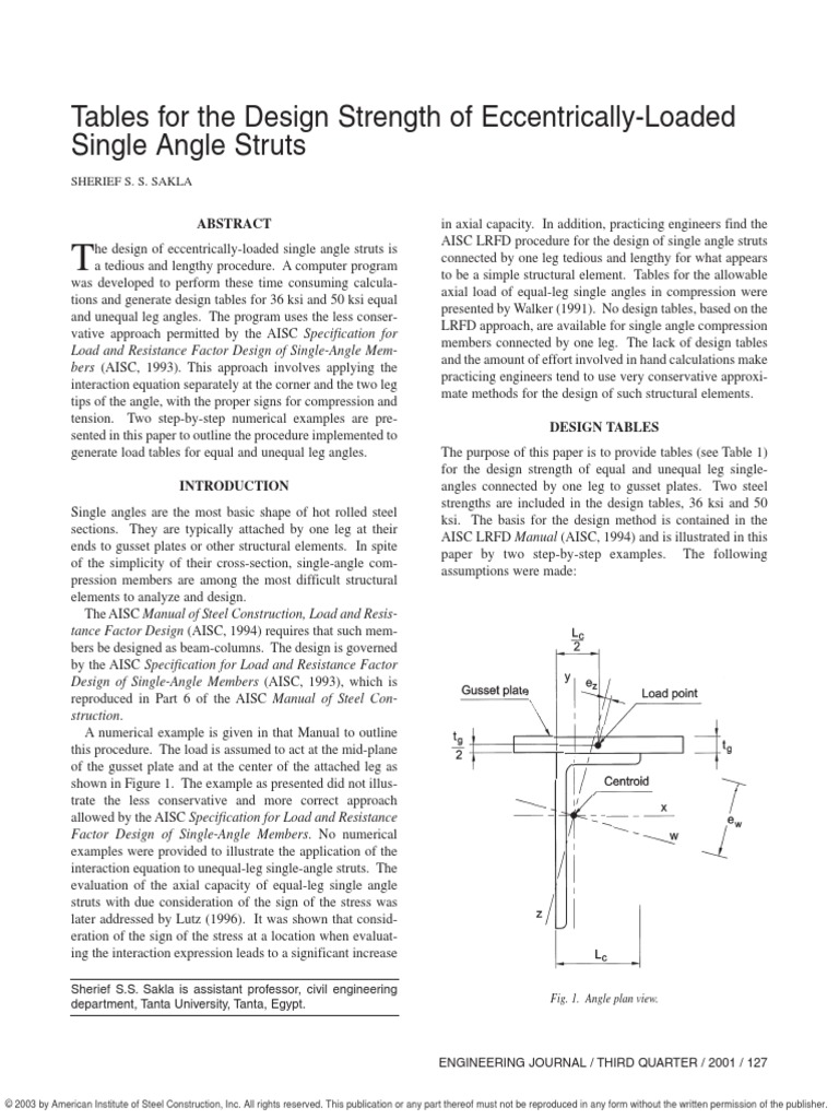SAKLA - Eccentrically-Loaded Single Angle Struts PDF | Download Free ...