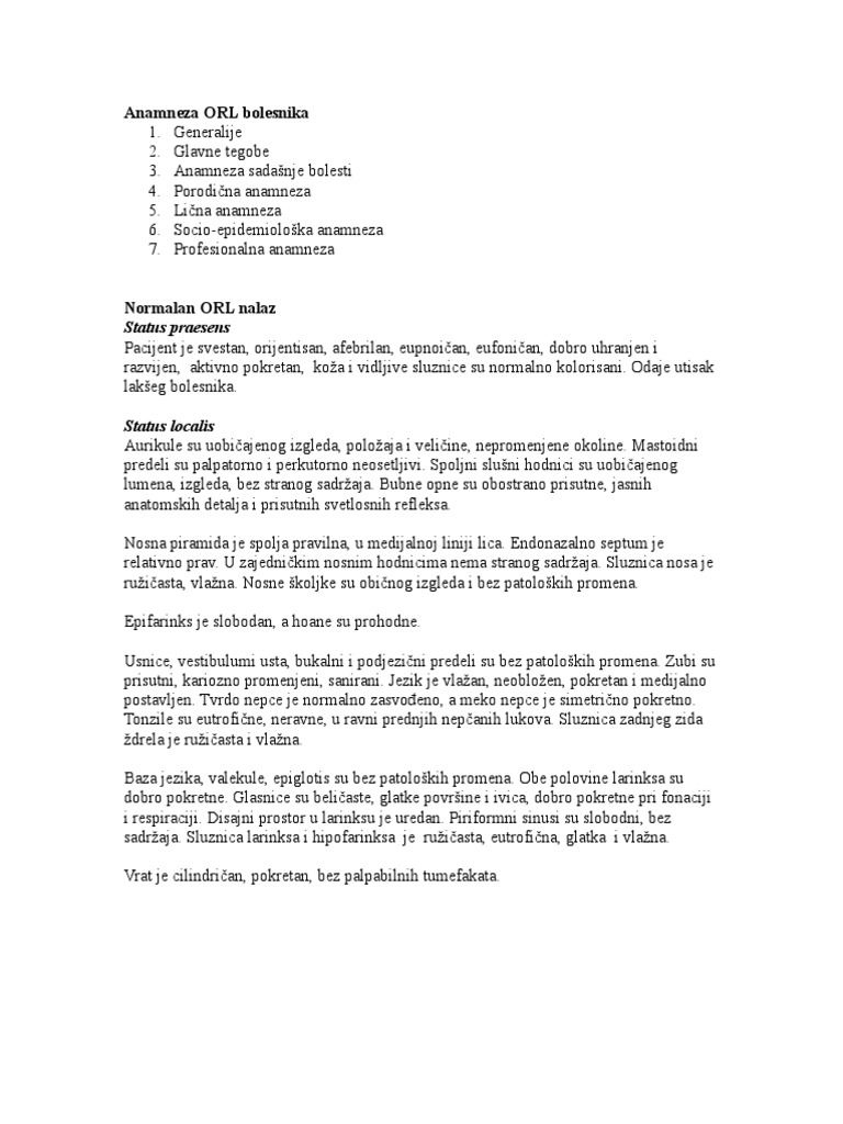 ORL Normalan Nalaz | PDF