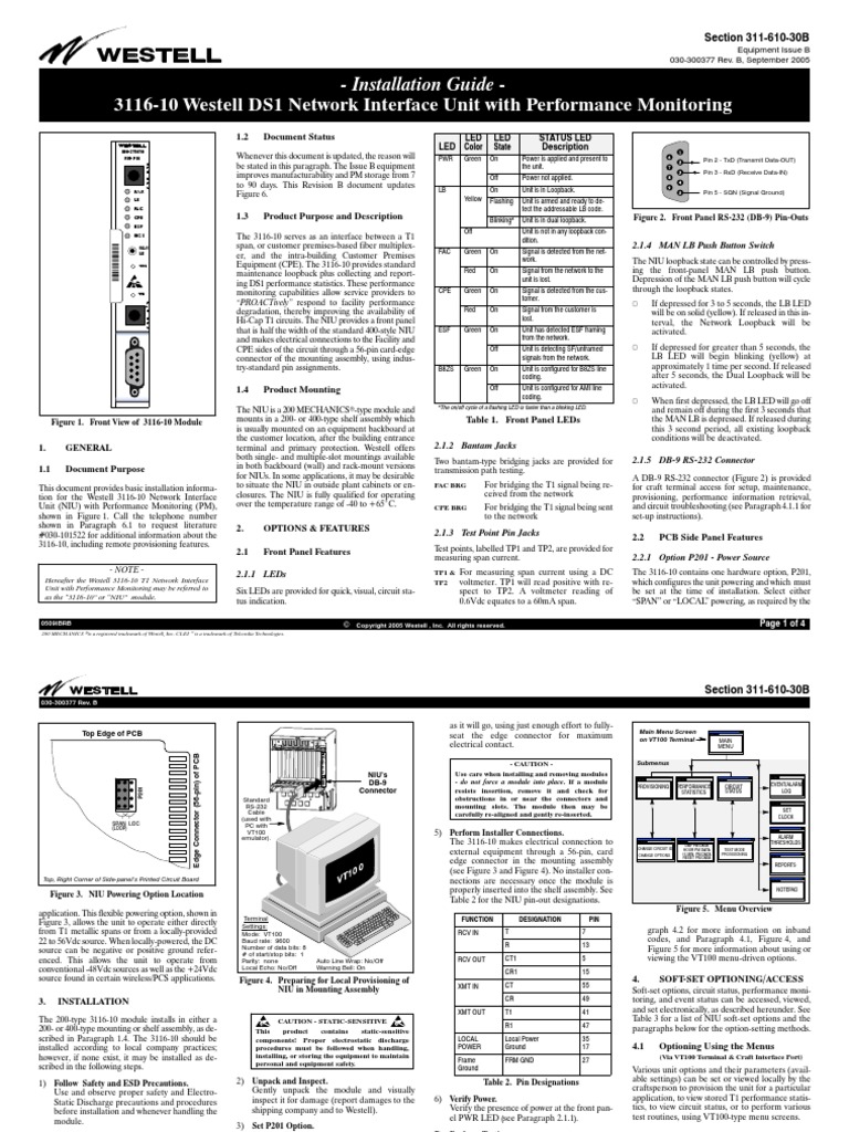 Installation Guide - 3116-10 Westell DS1 Network Interface Unit With ...