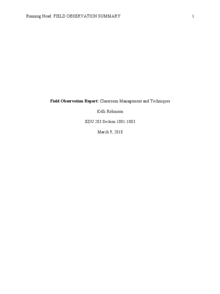 Field Observation Summary | PDF | Special Education | Teachers