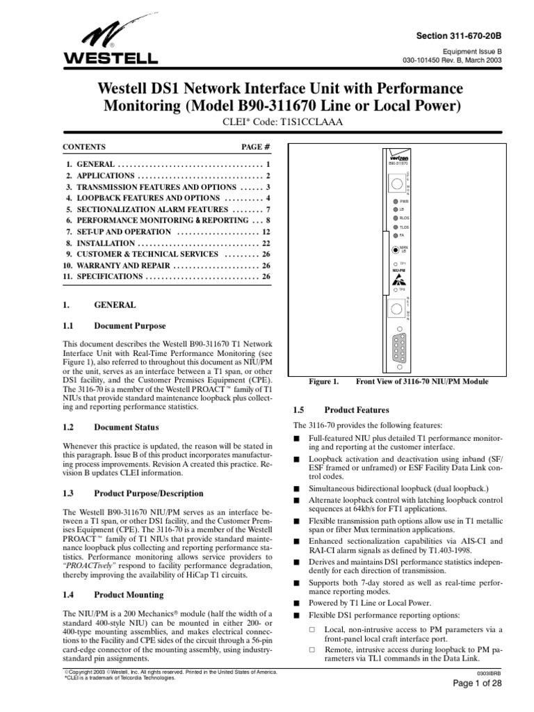 Westell DS1 Network Interface Unit With Performance Monitoring (Model ...