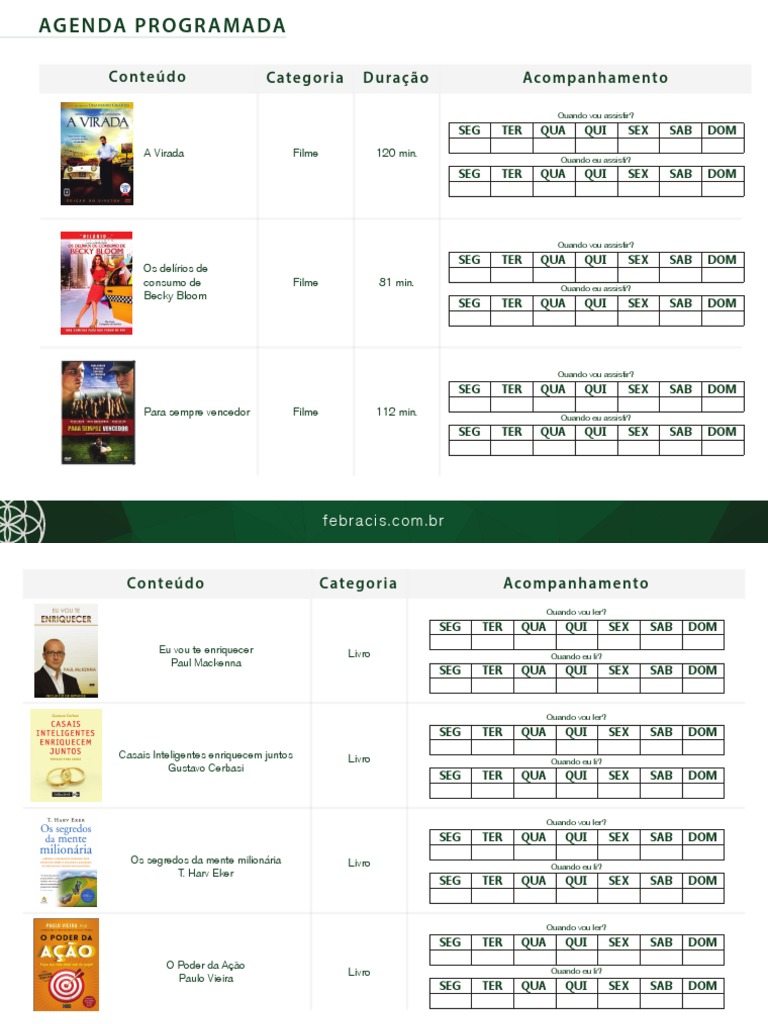 Criacao de Riqueza Agenda Programada PDF | PDF | Lazer