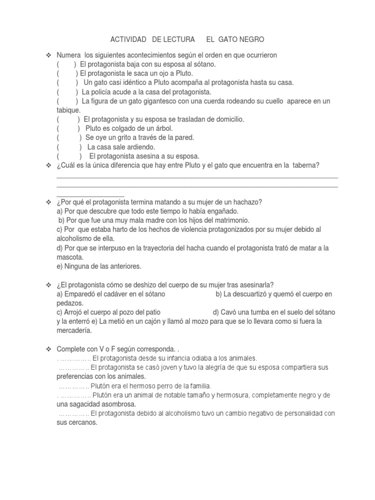 Actividad de Lectura El Gato Negro | PDF