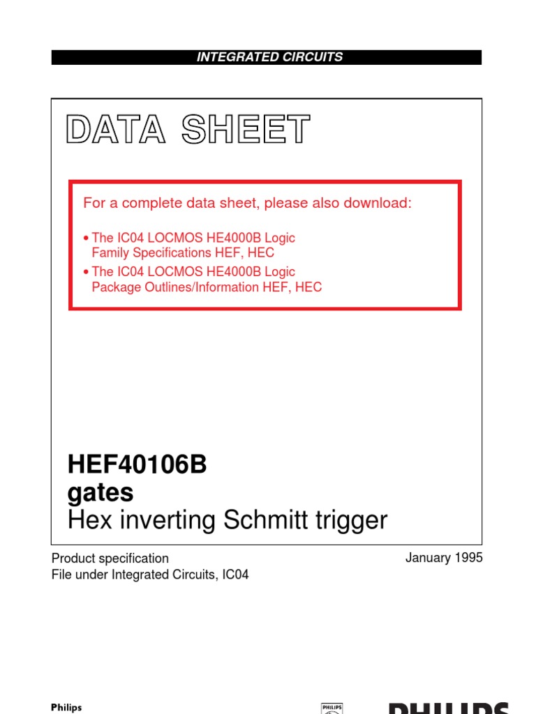 HEF40106B Hex Inverting Schmitt Trigger | PDF | Electrical Components ...
