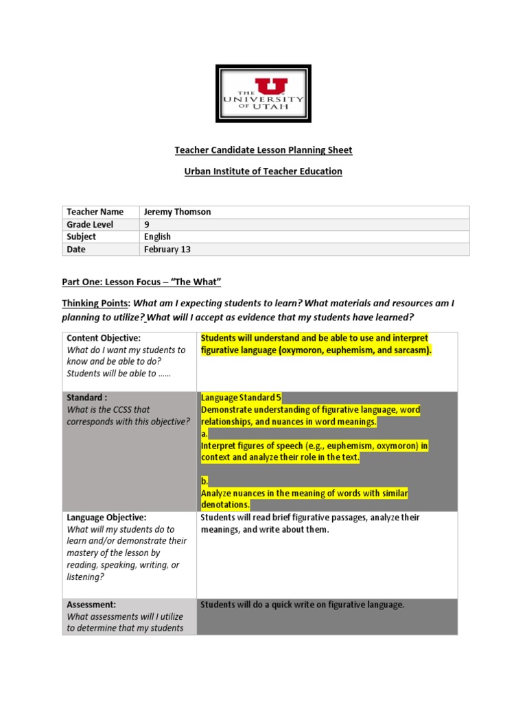 Content Objective Artifact | PDF | Understanding | Teaching