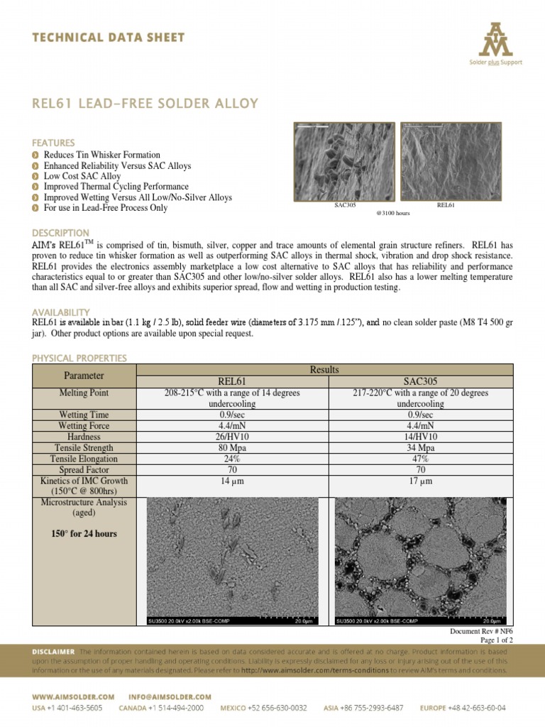 REL61: A Cost-Effective Lead-Free Solder | PDF | Solder | Alloy