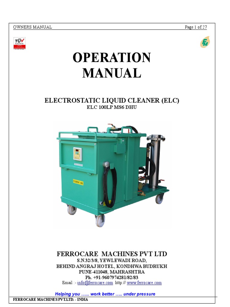 ELC 100LP Operation Manual | PDF | Switch | Pump