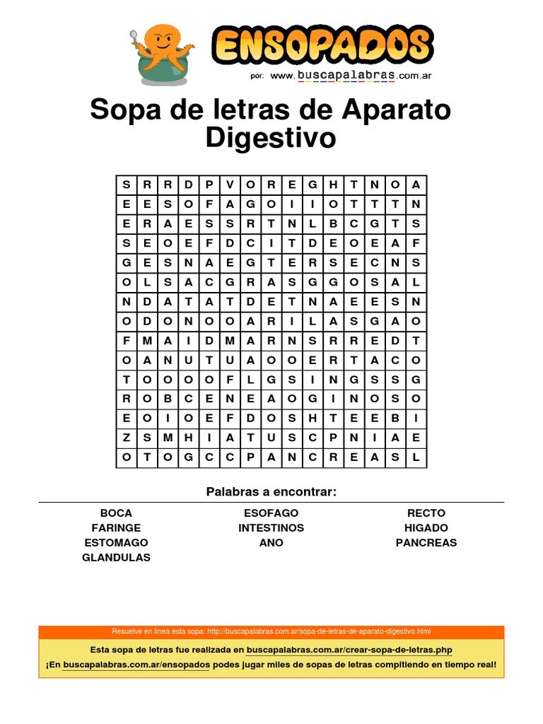 Sopa de letras de Aparato Digestivo: Palabras a encontrar Sopa de letras de Aparato Digestivo: Palabras a encontrar