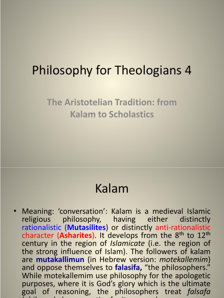 Philosophy For Theologians 4: The Aristotelian Tradition: From Kalam To ...